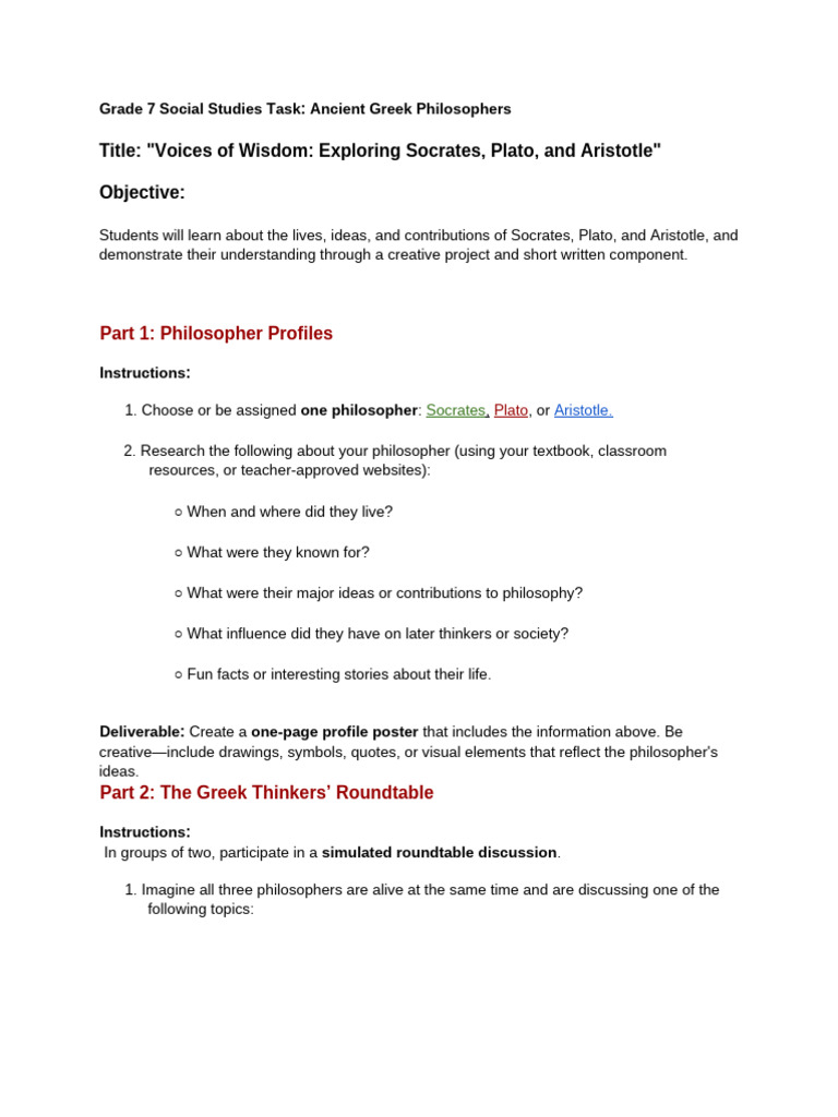 Ancient Greek Philosopher Task | PDF | Idea | Plato