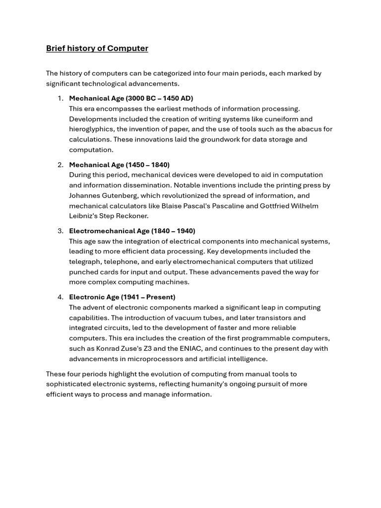 Evolution of Computing History | PDF