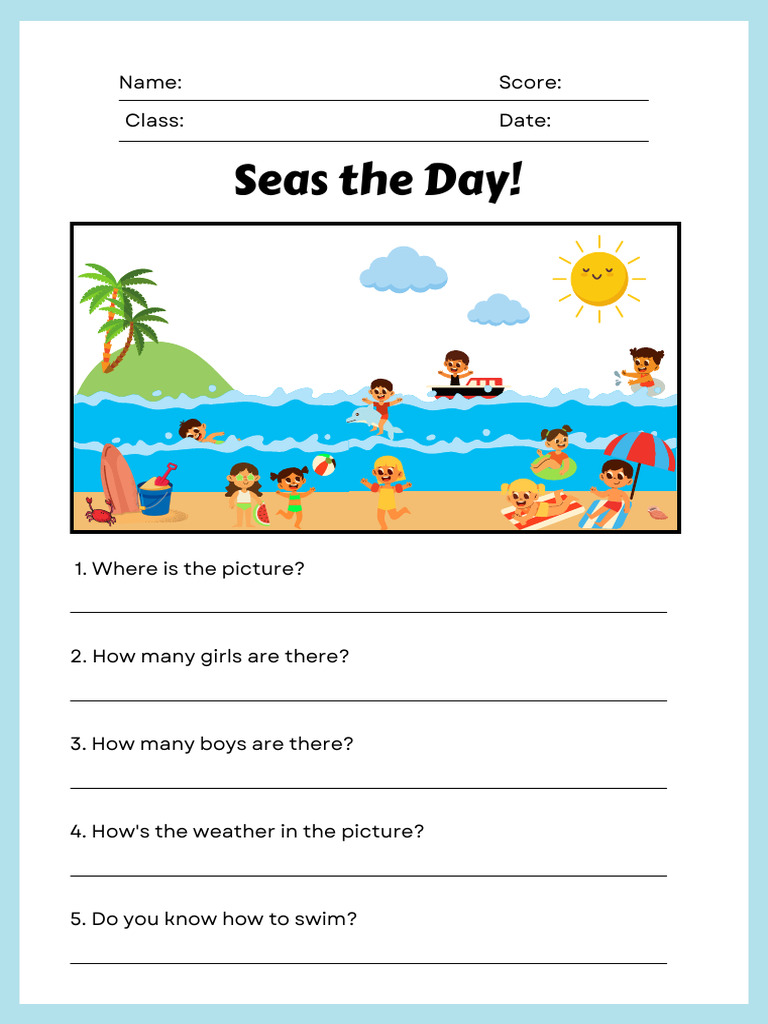 Reading Seas The Day! Worksheet in Colorful Simple Style | PDF