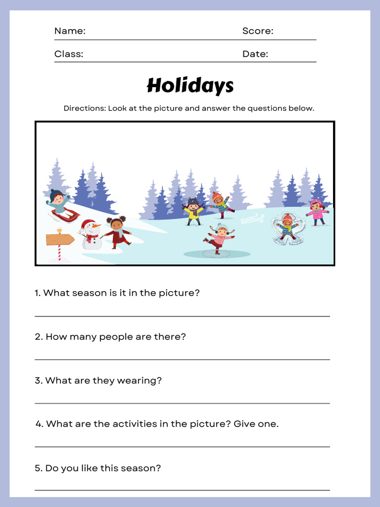 Reading Holidays Worksheet in Colorful Simple Style | PDF