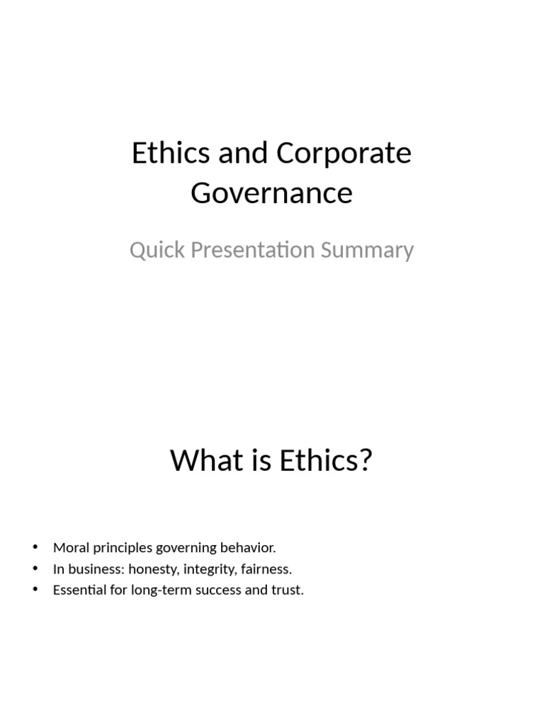 Ethics Corporate Governance Presentation | PDF