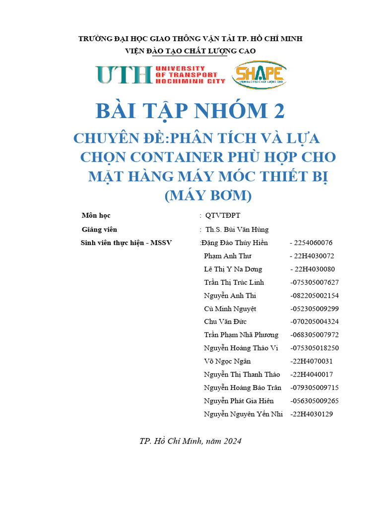 QTVT Nhóm 2 - Hàng Máy Móc Thiết Bị (Máy Bơm) - TL3 | PDF