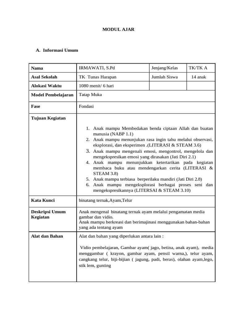Modul Ajar Paud | PDF