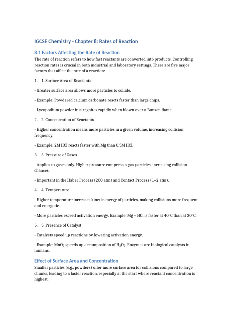 Chapter 8 Rates of Reaction Notes | PDF | Reaction Rate | Catalysis