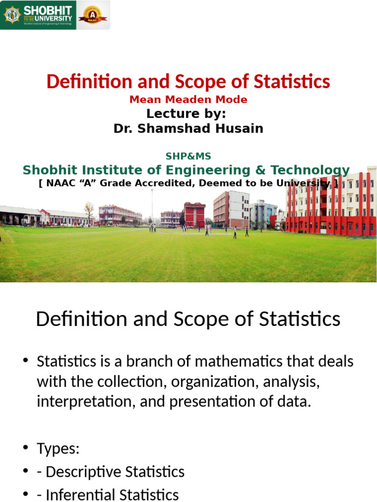 Definition and Scope of Statistics PPT | PDF | Mean | Statistics