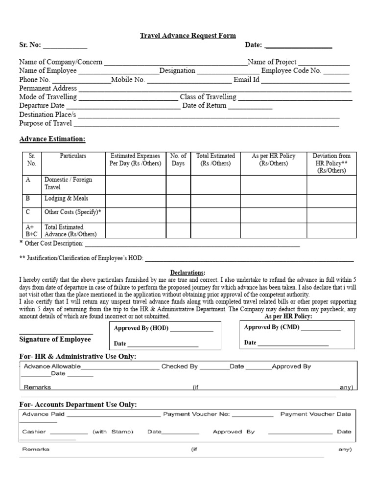 Travel Advance Request Form - New.docx | PDF
