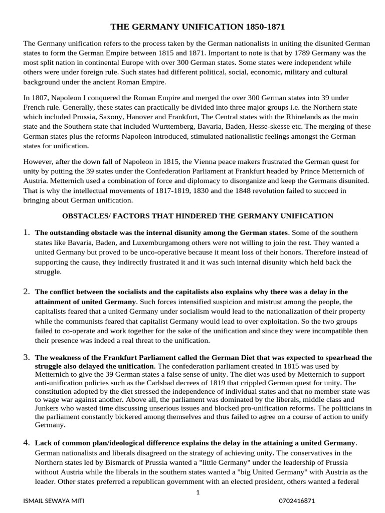 The Germany Unification | PDF | German Empire | Prussia