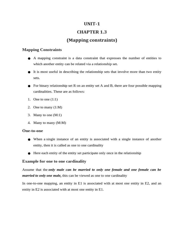 Notes Chapter 1.2 Lecture 1.2.4(Mapping constraints) | PDF | Relational ...