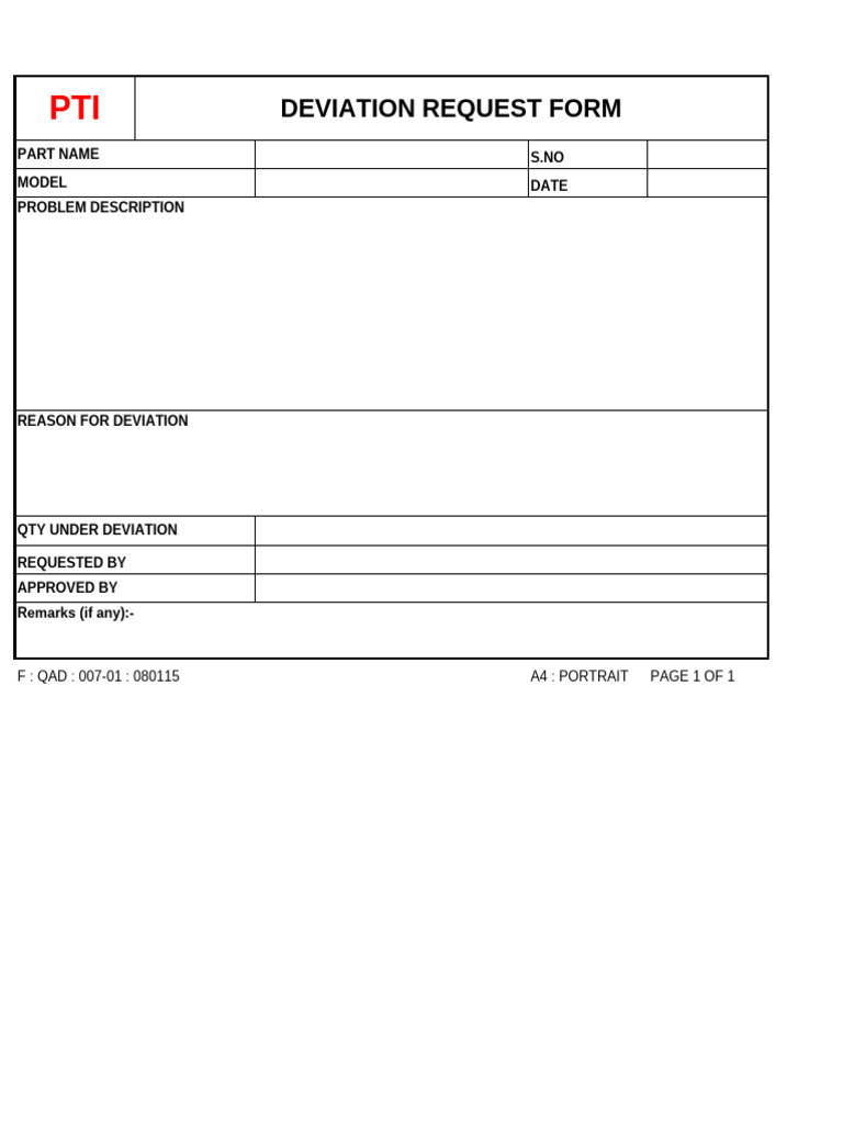 007 Deviation Request Form | PDF