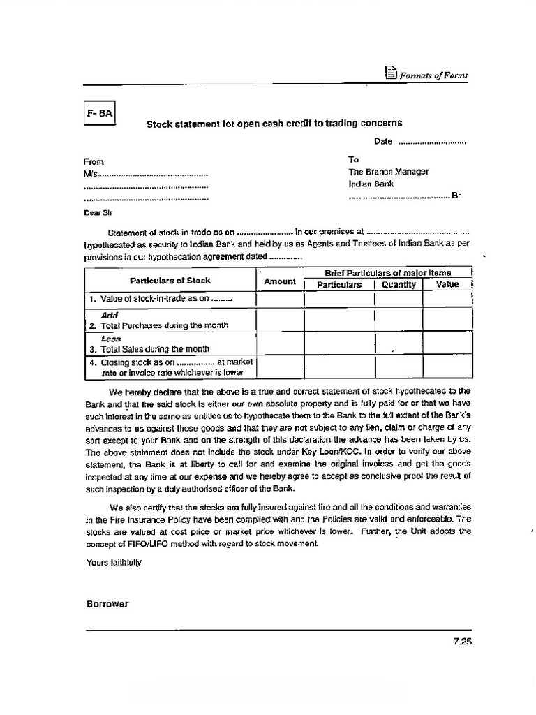 F-8A Stock Statement | PDF