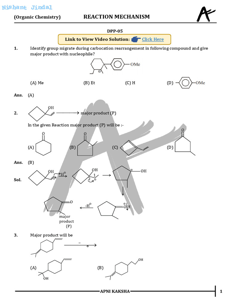 DPP - 05 (Video Solution) - Carbon Free Radical NJ - 247 | PDF | Chemical Reactions | Unit Processes