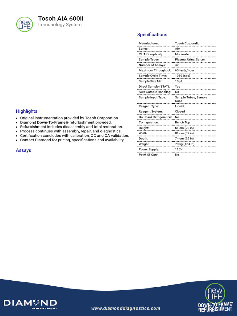 Tosoh AIA 600II Immunology System Overview | PDF