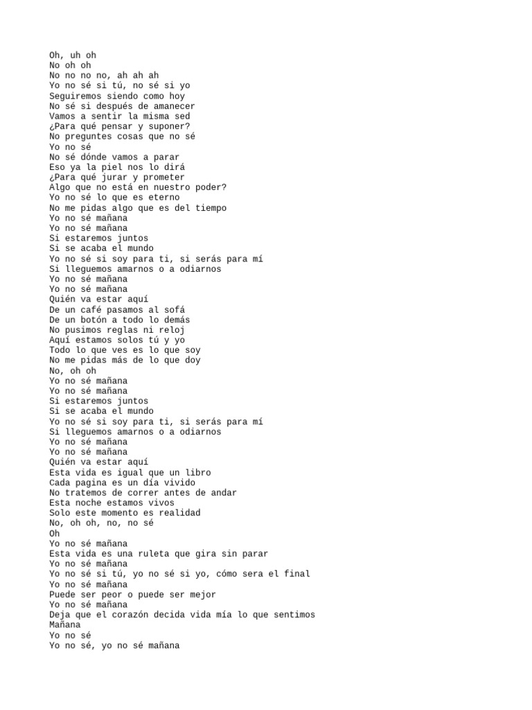 Yo No Se Manana Lyrics | PDF