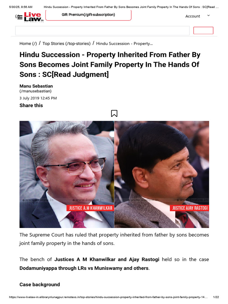 Hindu Succession - Property Inherited From Father by Sons Becomes Joint ...
