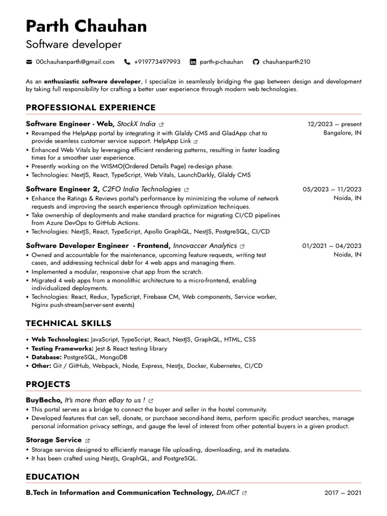 Parth Chauhan Resume UI | PDF | World Wide Web | Internet & Web