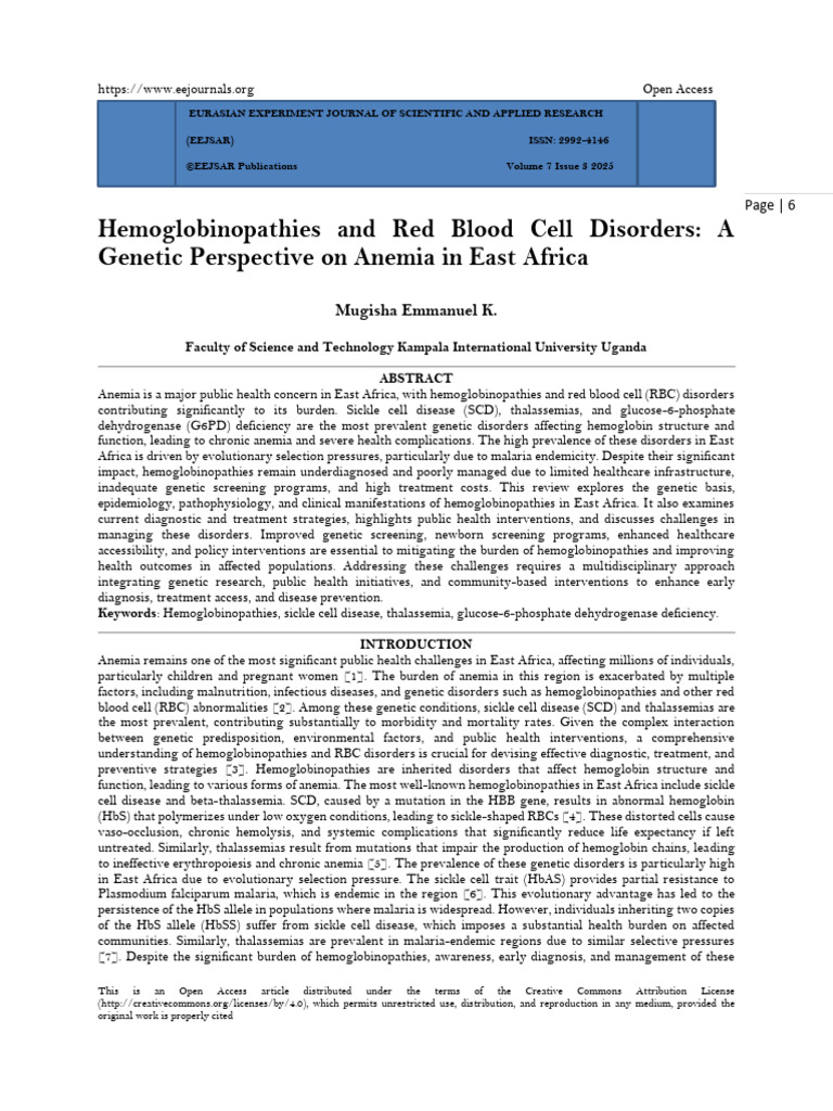 Hemoglobinopathies and Anemia in East Africa | PDF | Anemia | Clinical ...