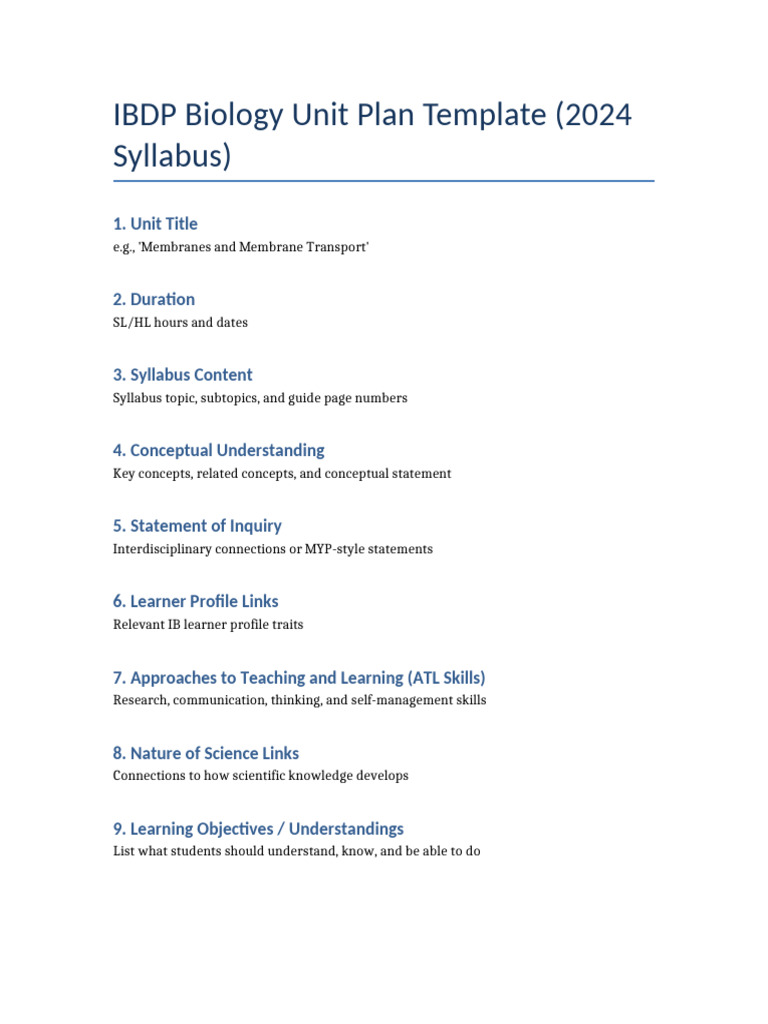 IBDP Biology Unit Plan Template | PDF