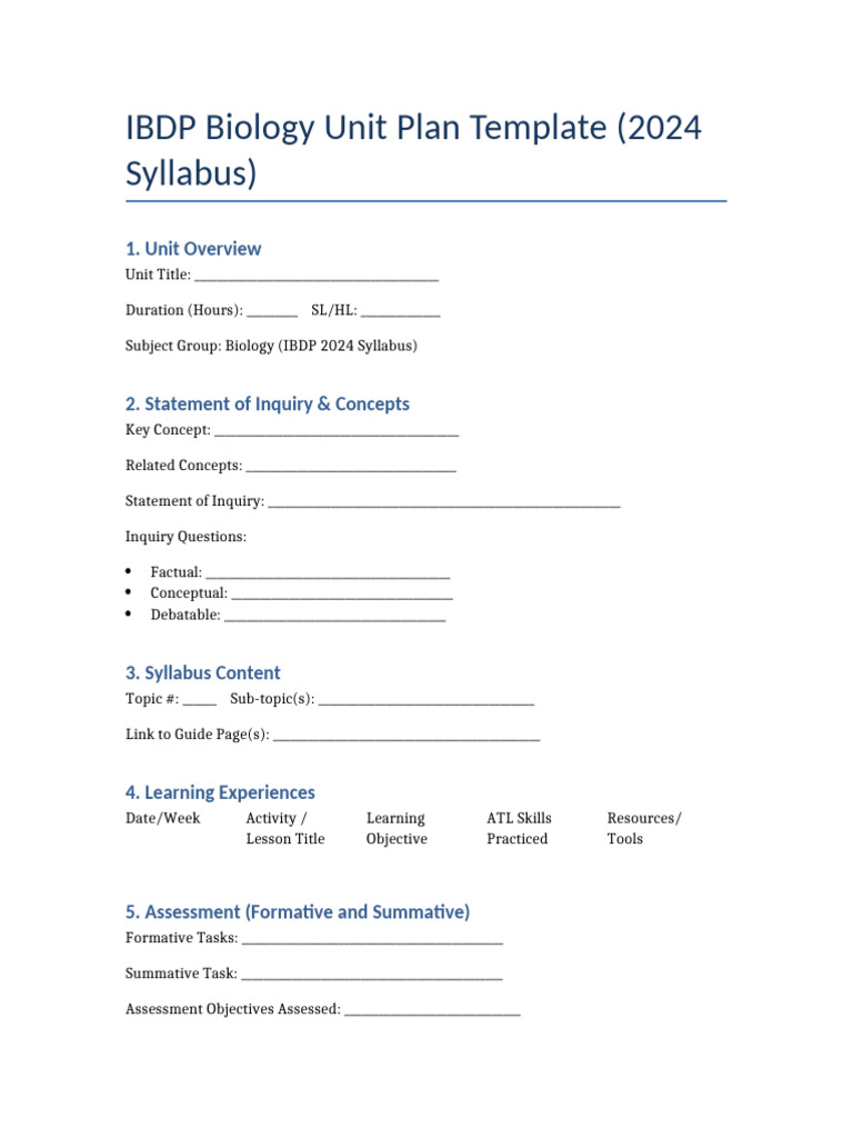 IBDP Biology UnitPlan ManageBacStyle | PDF | Educational Assessment ...