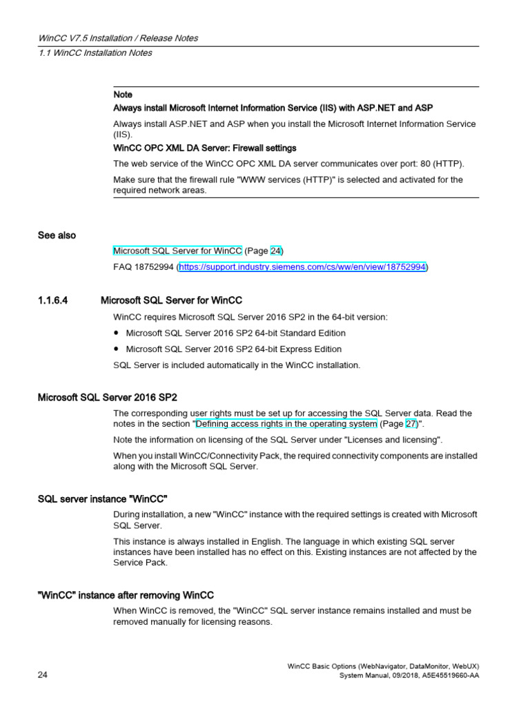 WinCC7.5 BasicOptions - PDF Page 24 | PDF | Microsoft Sql Server | World Wide Web