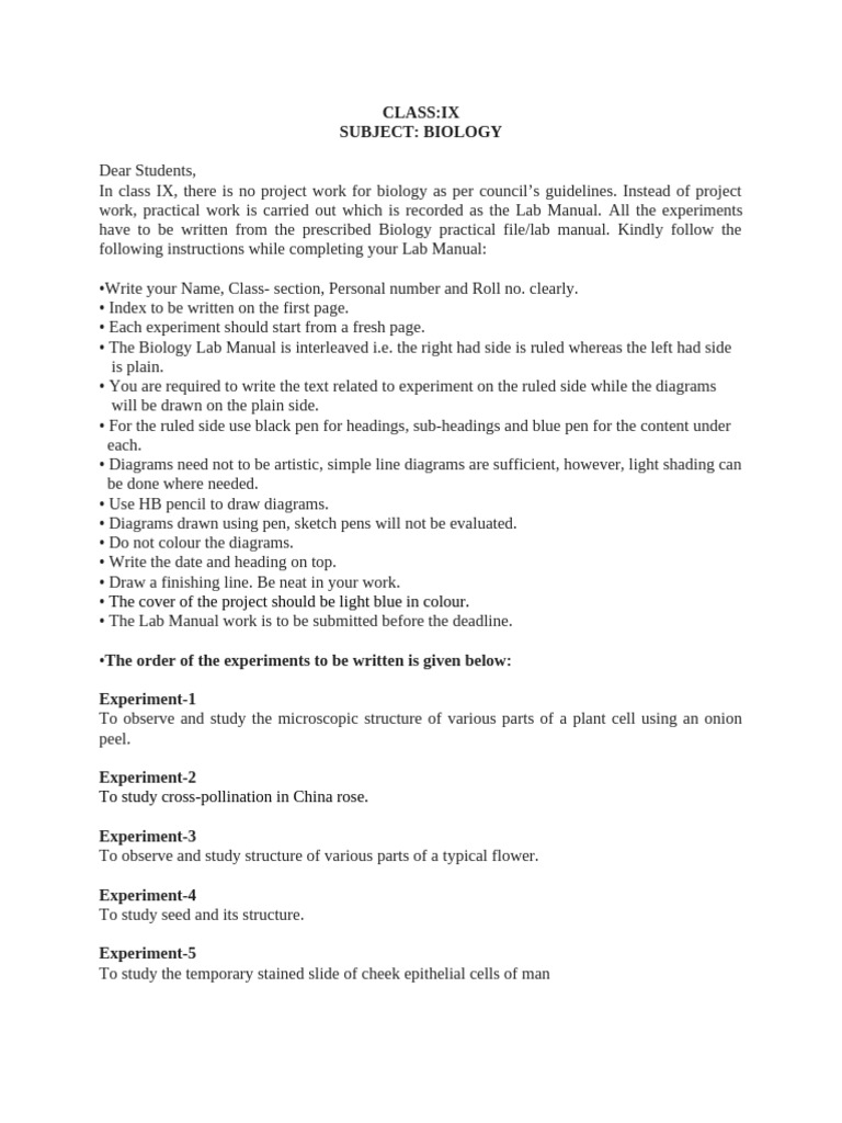 Biology Holiday Homework Class IX | PDF