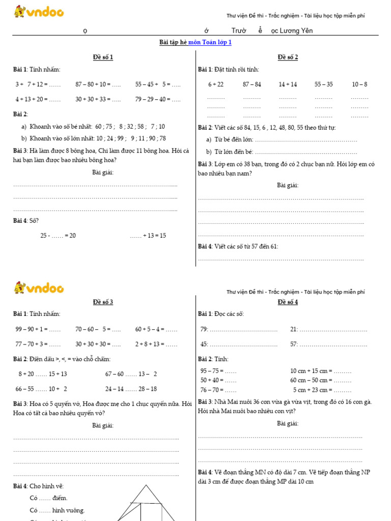 Bo de On Tap He Lop 1 Len Lop 2 | PDF