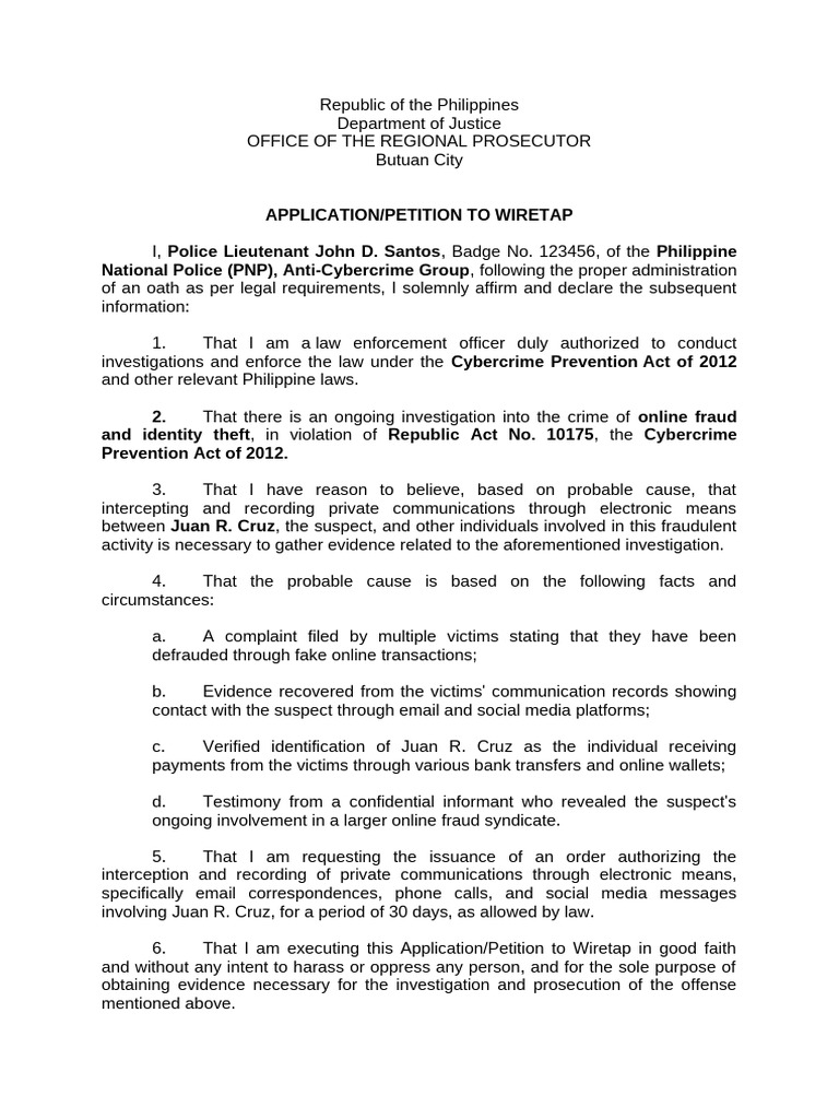 Wiretap Petition for Online Fraud Case | PDF | Fraud | Prosecutor