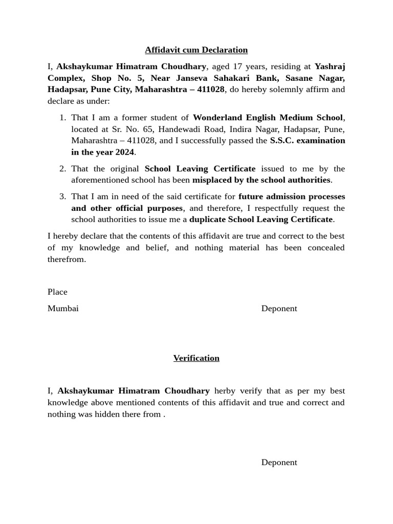 Affidavit Cum Declaration - Akshay | PDF
