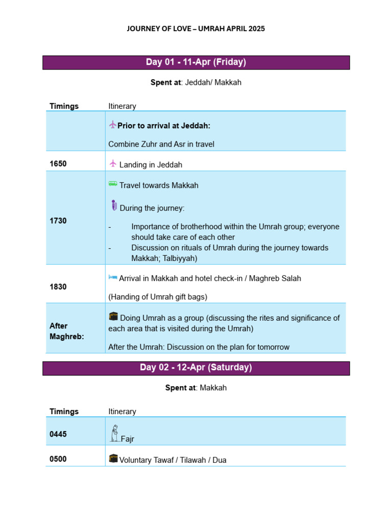 Umrah Itinerary April 2025 | PDF | Hajj | Mecca
