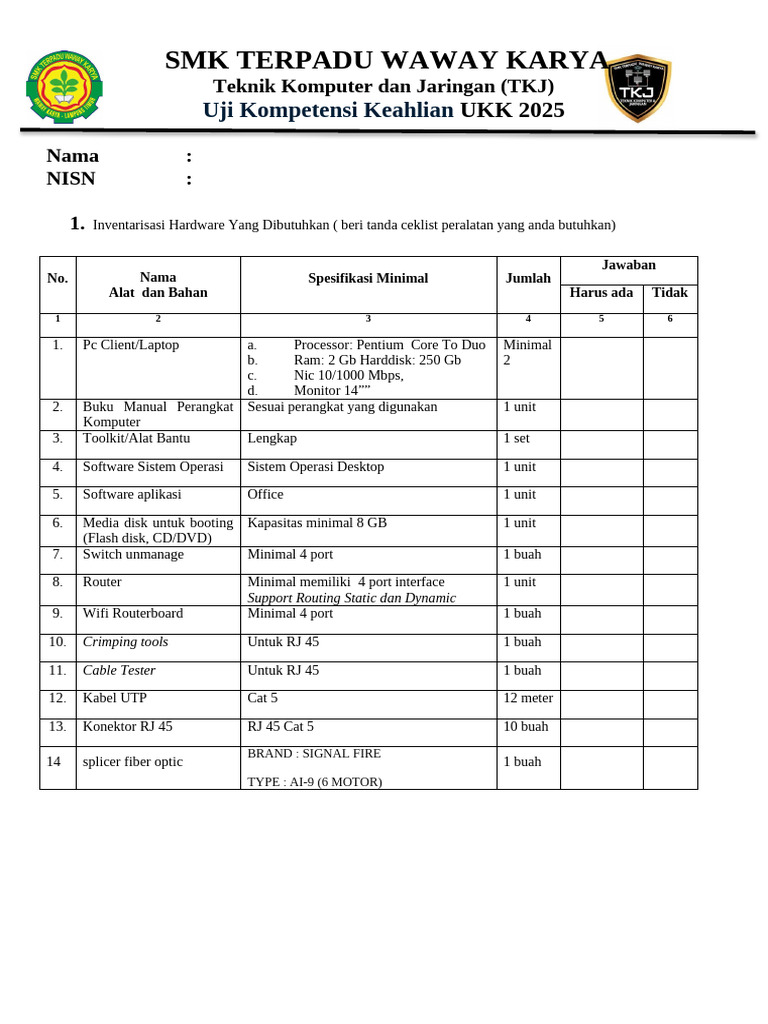 Lembar Kerja UKK 2025 | PDF