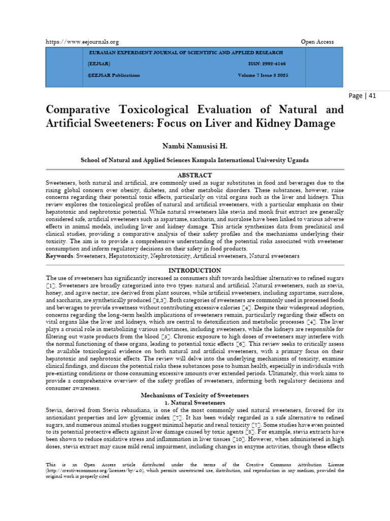 Comparative Toxicological Evaluation of Natural and Artificial ...