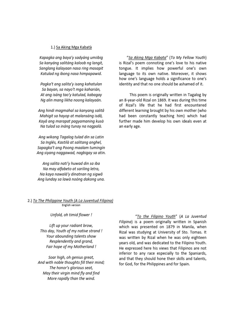 Rizal's Iconic Poems: Love for Country | PDF | Tagalog Language