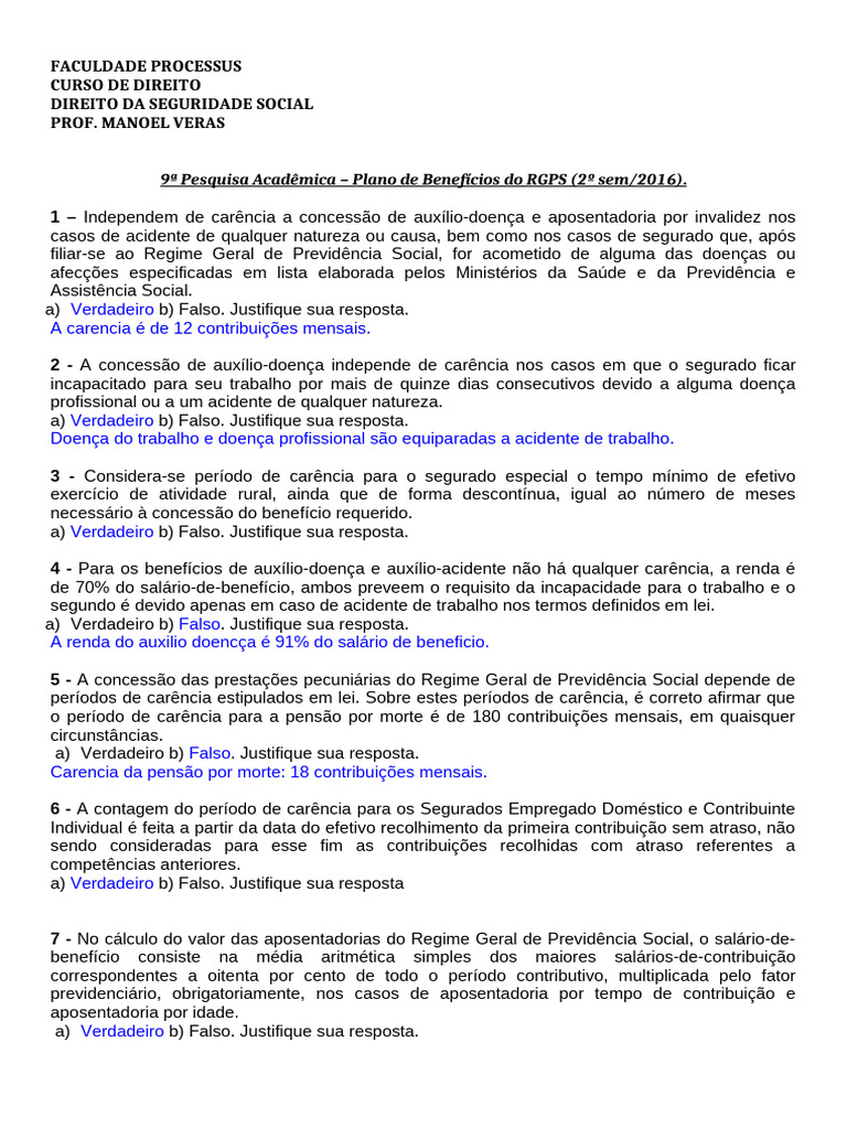 Benefícios do RGPS: Carência e Aposentadoria | PDF