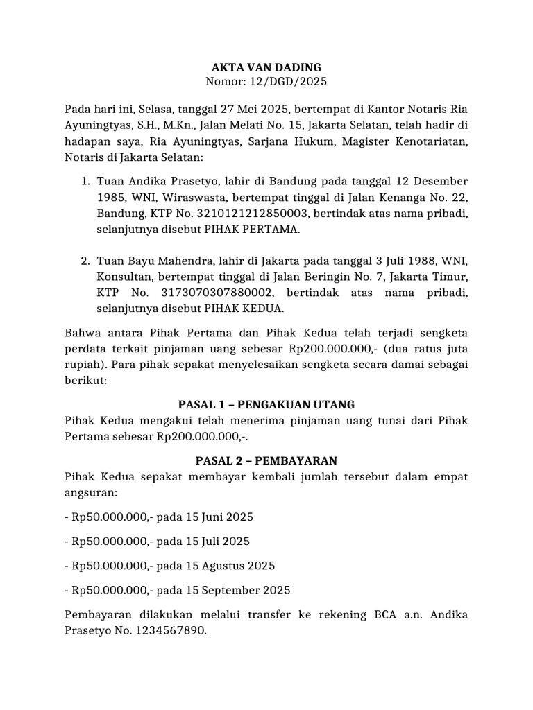 Akta Van Dading Acep Rian | PDF