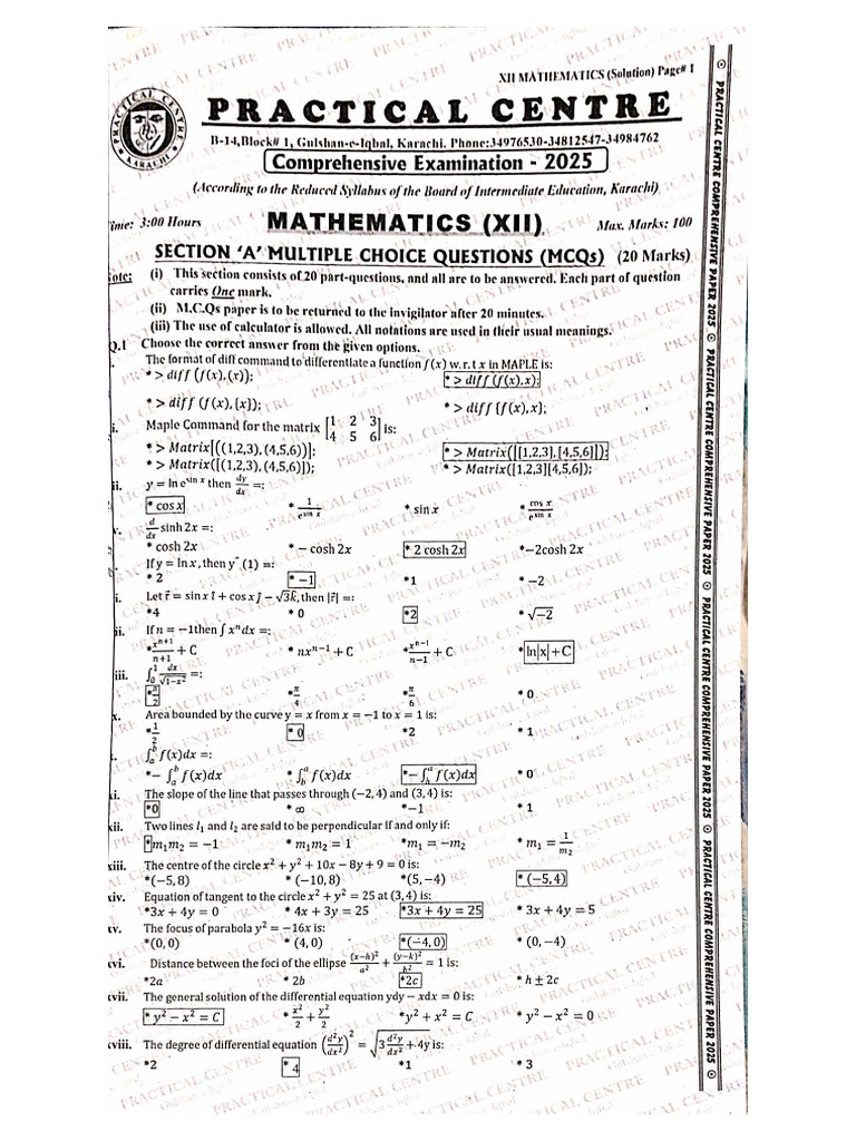 XII Maths (Solved) | PDF