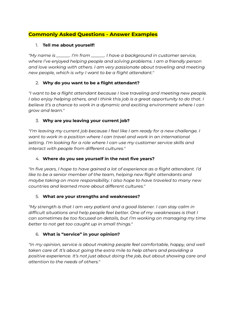 Flight Attendant Interview Q&A Guide | PDF