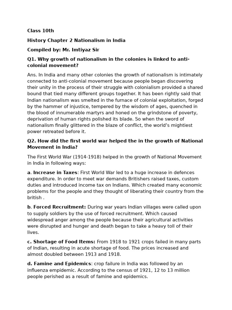 Class 10th History Complete Notes | PDF | Mahatma Gandhi | Great Depression