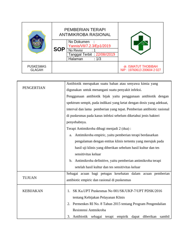 Sop Pemberian Terapi Antimikroba Rasional | PDF