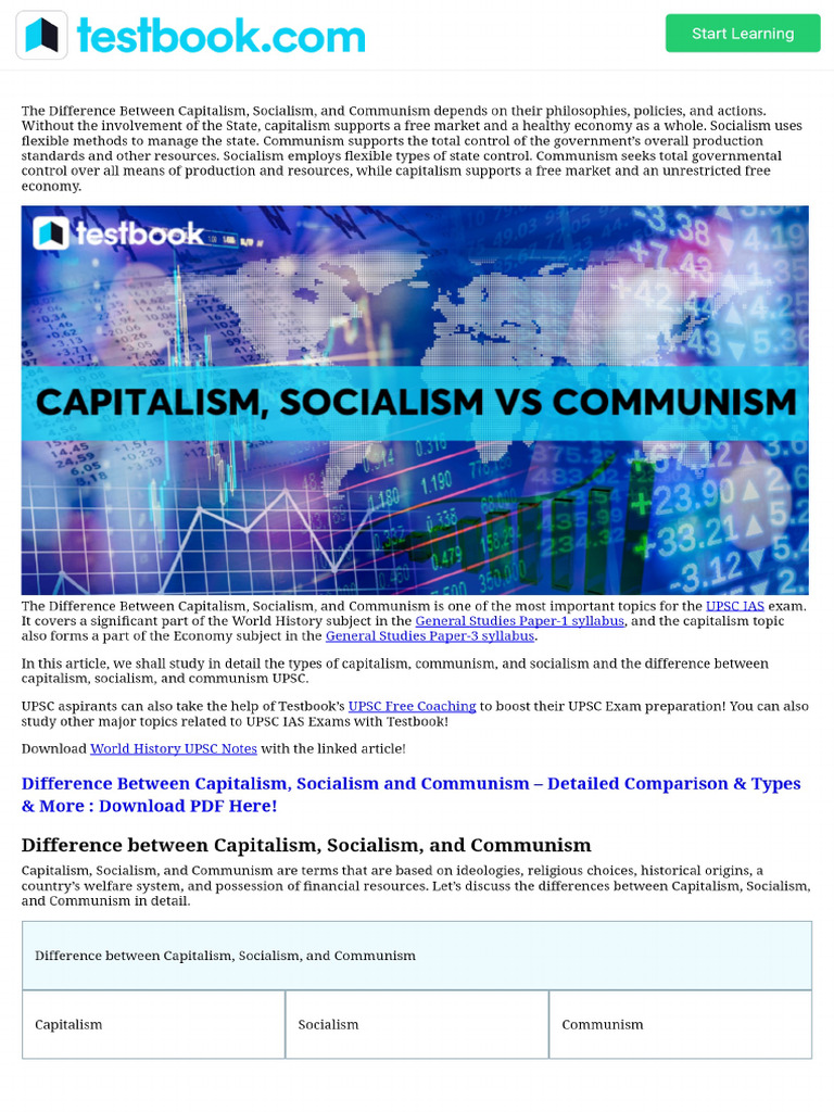 Difference Between Capitalism, Socialism and Communism-UPSC Notes | PDF