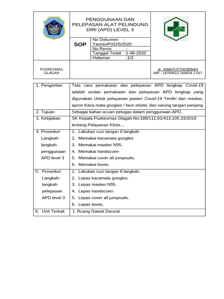Prosedur Penggunaan APD Level 3 Covid-19 | PDF