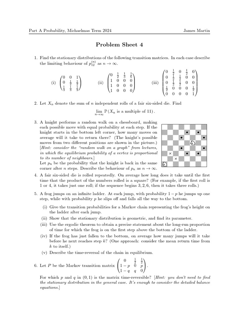 A8 Probability Sheet 4 MT2024 | PDF | Markov Chain | Matrix (Mathematics)