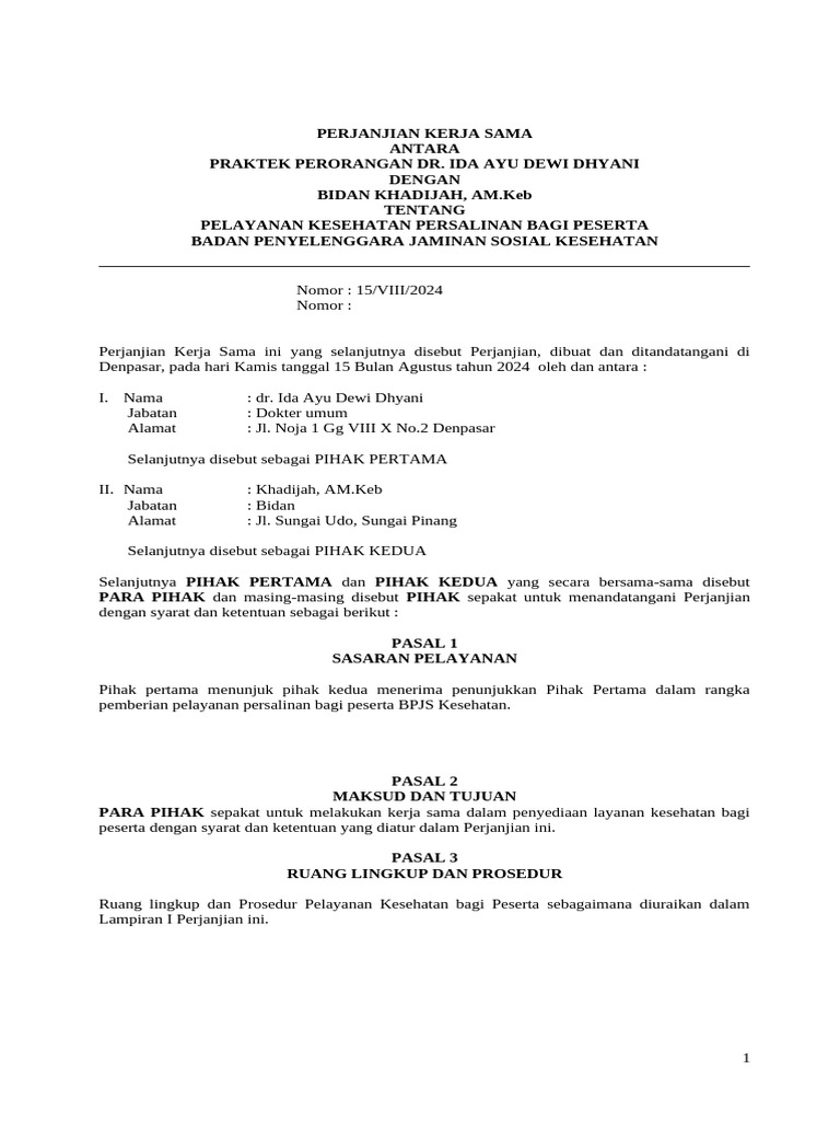 MOU-Bidan-dengan-PRAKTEK-DOKTER-dr Dayu Dewi | PDF