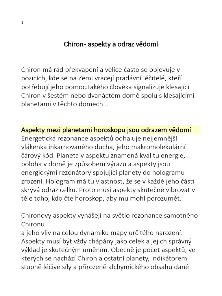 CHIRON - Aspekty A Odraz Vědomí | PDF