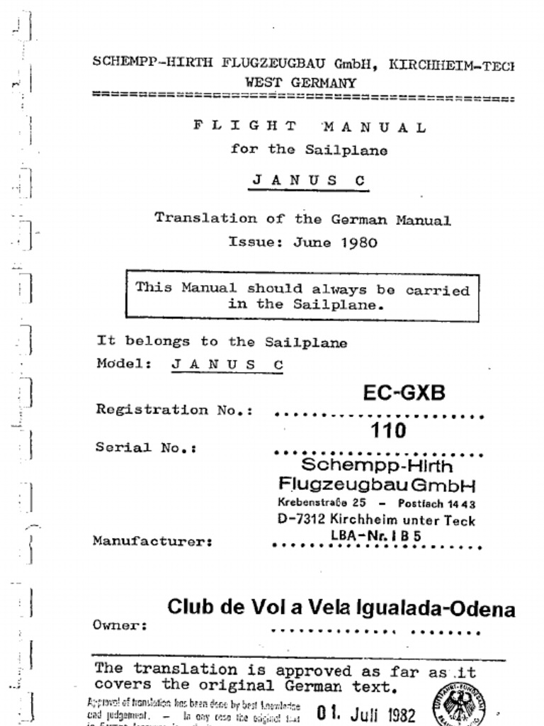 Janus C - Flight Manual | PDF