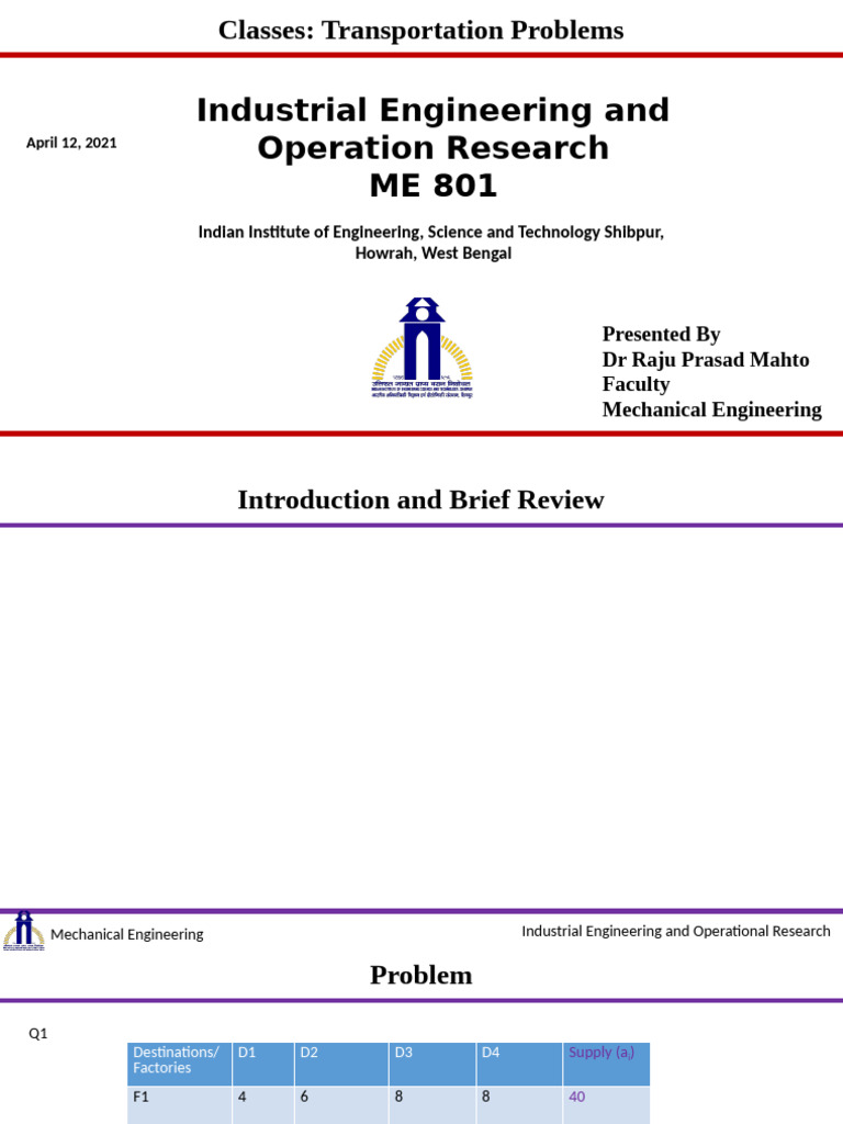 Transportation Problems Lecture2 | PDF | Algorithms And Data Structures | Systems Analysis