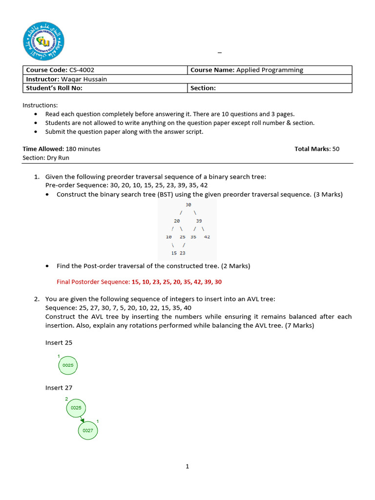 Final Exam Paper Solution | PDF | Vertex (Graph Theory) | Method ...
