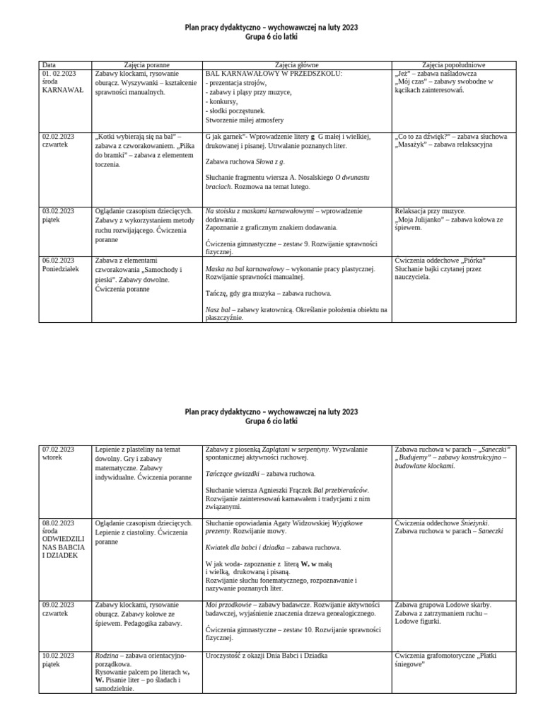 Plan Na Luty 2023 | PDF