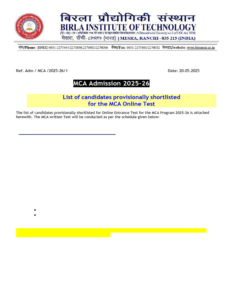 MCA MO 2025 - Guidelines for applicant | PDF