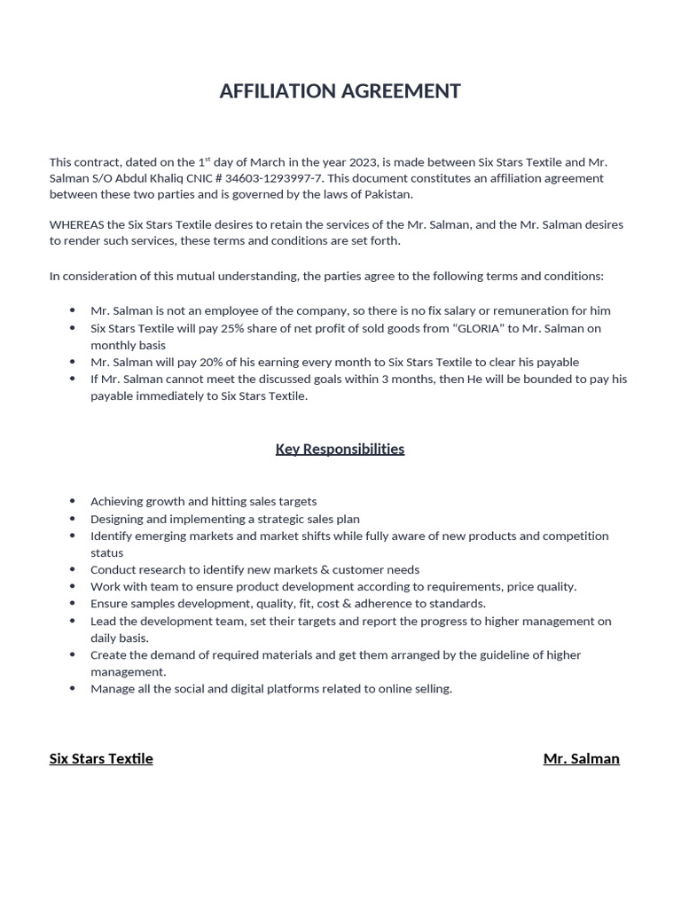 Affiliation Agreement | PDF