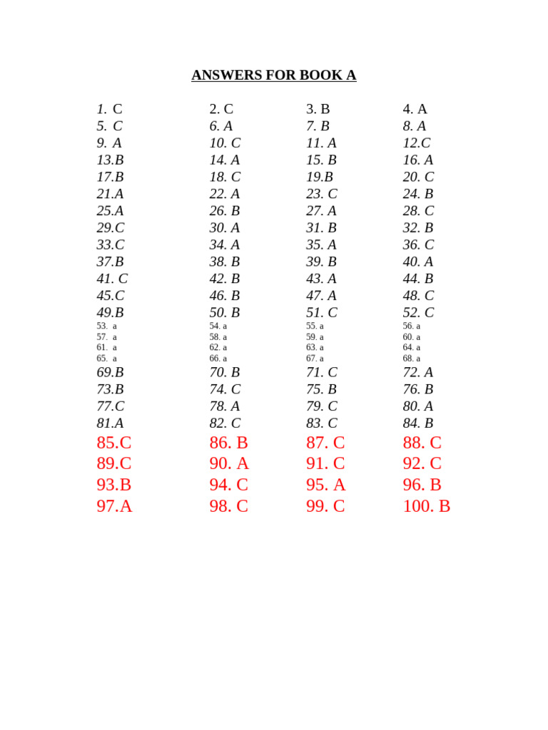 Answers For Book A | PDF