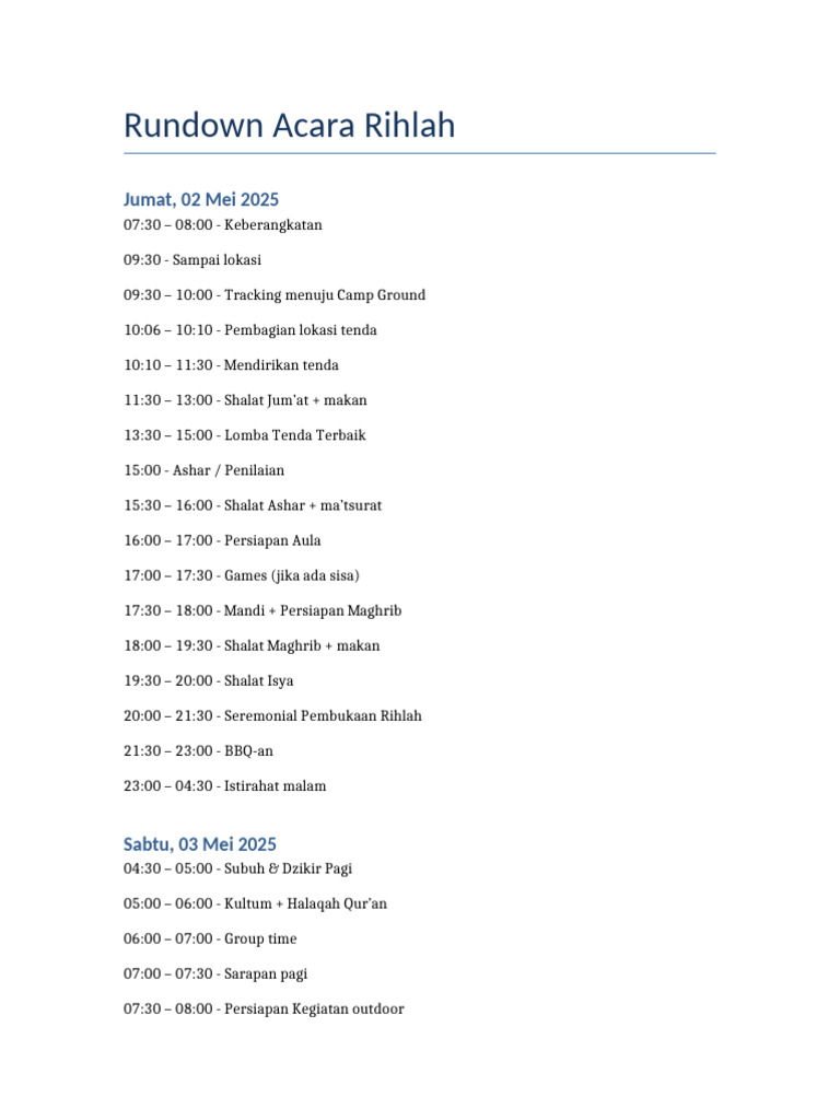 Rundown Rihlah 2025 | PDF